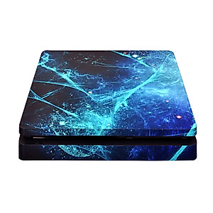 eXtremeRate Full Set Faceplate Skin Decals Stickers and 2 Led Lightbar for ps4 Slim/for ps4 Slim Console & 2 Controller Decal Covers - Blue Galaxy