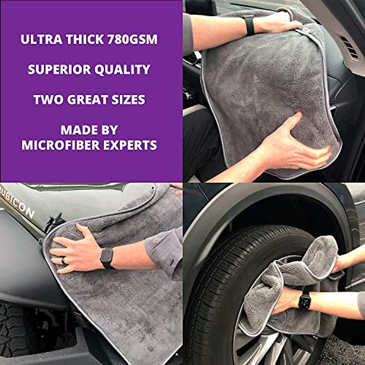 Arkwright TowelZilla Microfiber Cleaning Cloths - 800 GSM Ultra-Thick, Lint Free Car Drying Towel for Polishing, Washing, Auto Detailing, 25 x 36 in, Grey