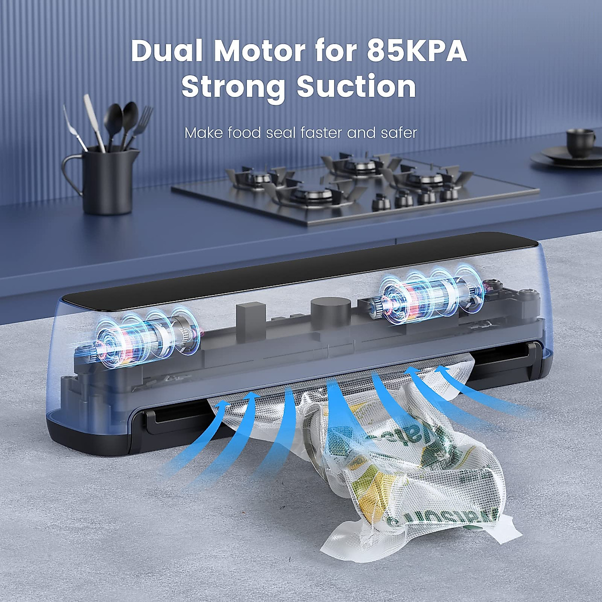 MoKo Vacuum Sealer Machine,85kpa Food Vacuum Sealer, Full Automatic Air Sealing System for Food Sealer, LED Touch Food Sealer with Dry and Moist Food Modes, Compact Design, 20Pcs Seal Bags Starter Kit