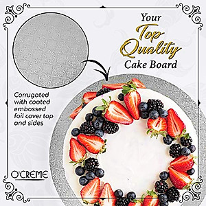 O'CREME Silver Wraparound Cake Pastry Round Drum Board 1/4 Inch Thick, 12 Inch Diameter - Pack of 10