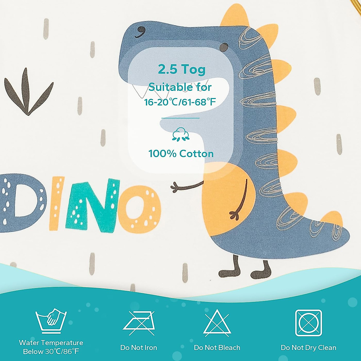 ZIGJOY Baby Winter Wearable Blankets with Detachable Sleeves Baby Sleeping Bag with Two Way Zipper 2.5 TOG 100% Cotton Warm Soft and Breathable Dinosaur