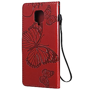 EMAXELER Redmi Note 9 Pro Case Shockproof PU Leather Retro Butterfly Embossed Wallet Flip Case Magnetic Stand with Card Slot Folio Cover for Xiaomi Redmi Note 9 Pro Butterfly Red KT