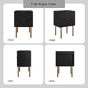 Aobafuir Night Stand, Modern Nightstand with Drawers, End Tables Living Room, Small Gold Side Table for Bedroom, Bedside Furniture (12-Black Diamond, 2 Drawer)