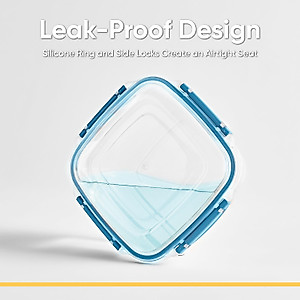 Superio Plastic Food Storage Containers with Airtight Lids, 8 Pack- 48 Oz, BPA Free, Leakproof, Stackable, Microwave, Dishwasher, Freezer Safe, Blue