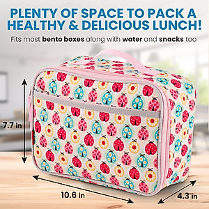 Zulay Insulated Lunch Bag - Thermal Kids Lunch Bag With Spacious Compartment & Built-In Handle - Portable Back To School Lunch Bag For Kids, Boys, & Girls To Keep Food Fresh (Ladybugs)