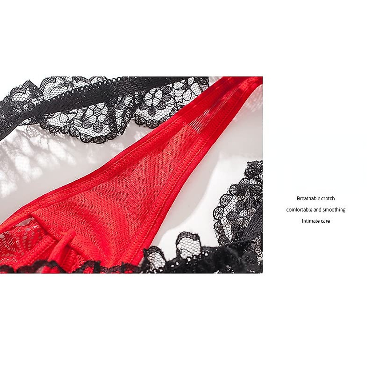 Sekexi Women’s Sexy Panties,Lace G-String Panties for Women Thongs G Strings with Pearls Ball Lace (as1, alpha, m, regular, regular, Red)