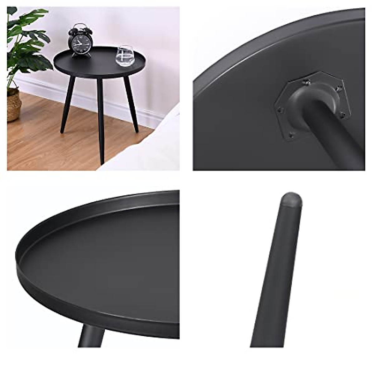 H JINHUI Round Sofa Side End Tables Metal Bedside Tables Nightstands for Small Space Living Room Bedroom Balcony, Anti-Rust and Waterproof, Matte Black