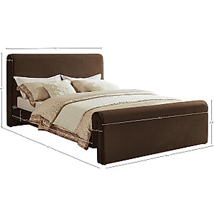 Meridian Furniture SloanBrown-F Sloan Collection Modern | Contemporary Velvet Upholstered Full Bed with Rich Soft Brown Velvet, Curved Headboard and Footboard, 59.5" W x 92" D x 45" H, Brown, Full