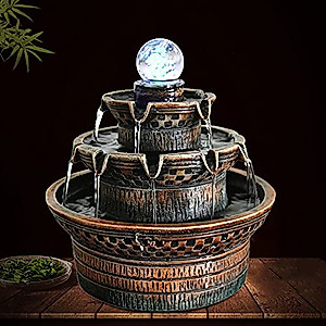 Indoor Waterfall Fountain Tabletop Fountains with LED Lights, Lighted Illuminated Waterfall Indoor Relaxation Fountains for Home Office Decor (Cascade Style 3)