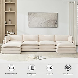 Bumblr Oversized Modular Sectional Couch with 2 Ottomans, 148" Wide Corduroy Sectional Sofa, Modern U Shaped Couch with Convertible Chaise, Extra Large 4 Seat Sofa Set, Beige