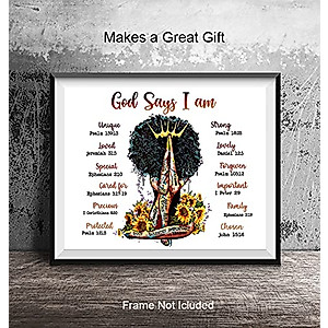 African American Black Wall Art - Religious Spiritual Bible Verse Decor - African American Women, Woman, Girls - Inspirational Christian Scripture Poster - Encouragement Gifts - Positive Affirmations