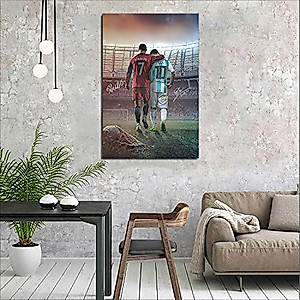 wrlgz Soccer Legend Superstar CR7 Messi Poster Canvas Sports Wall Art Print Posters Modern Home Bedroom Decor for Men Boys Teens Soccer Fans Unique Memorabilia Gift, 16" X 24" No Frame