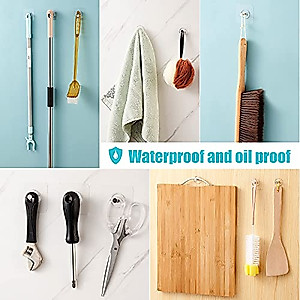 Ginmino Wall Hooks 13.5lbs(Max) Transparent Reusable Adhesive Hooks, Waterproof and Oilproof, Bathroom Kitchen Wall Hooks Heavy Duty 10 Pack