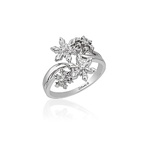 Jewelili Enchanted Disney Fine Jewelry Sterling Silver With 1/10 Cttw Diamonds Elsa Snowflake Ring, Size 5
