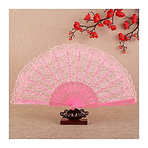 IXOUP Retro Style Lace Cheongsam Fan Folding Fan Lace Fan Catwalk Hanfu Black Circular Fan Small Fan (Color : 2)