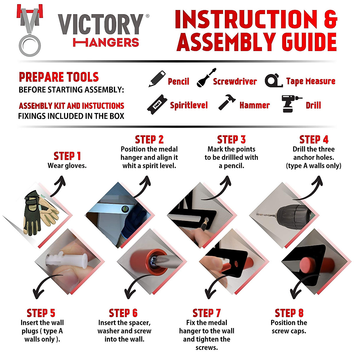 VICTORY HANGERS Evey Race Has a Story Medal Holder Display Rack - 3 Bars Black Coated 3 mm Steel Metal Hanger with Wall Mount Standoffs - 18 Inch Wide Holds 60 Medals or More