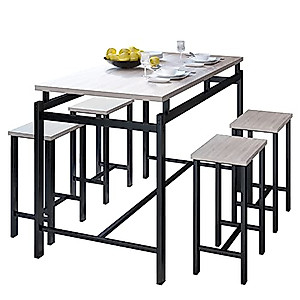 Dining Table Set for 4, 5 Pieces Kitchen Table and Chairs for Small Spaces, Bar Table and Chairs Set, Person Counter Height Table Set with 4 Chairs for Pub Restaurant Dinner Breakfast(Oak)