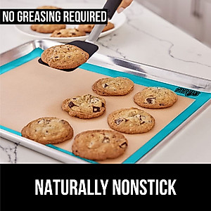 Gorilla Grip Silicone Oven Mitts Set of 2 and Silicone Baking Mats Set of 2, Silicone Oven Mitts are 14.5 Inch, Quarter Sheet Silicone Baking Mats, Both in Turquoise Color, 2 Item Bundle