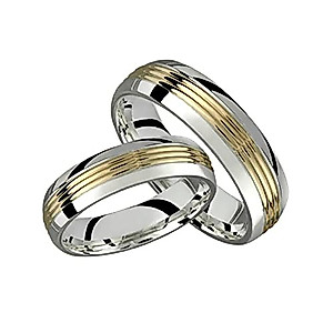 Alain Raphael two-tone .925 sterling silver & 10K yellow gold (solid, not plated) 6 millimeters wide wedding band set