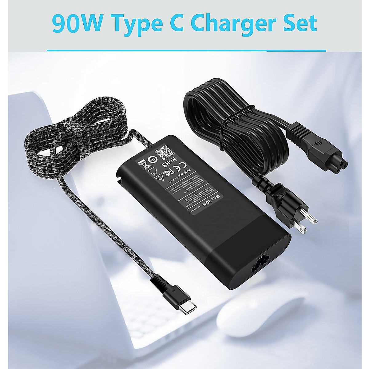 90W Type C Laptop Charger, Universal 20V 4.5A Chromebook Adapter for Dell Latitude 5420 5520 7420 5400 7300 7389 5430 5530 7430 7390 ; Dell XPS 13 12 9320; Precision 5530 2in1, 3540, 3550, 5550, 5750