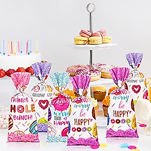 Jetec 100 Pcs Donut Candy Bags Donut Grow up Party Supplies Donut Cellophane Bags Gift Treat Bag Goodie Bags with Ties Two Sweet Donut Theme Birthday Party Decorations