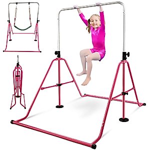 RAVS Gymnastics Bar for Kids with Swing Set Expandable Gymnastics Bars for Home 3' to 5' Adjustable Height Folding Gymnastics Training Bar Max Load 170LBS