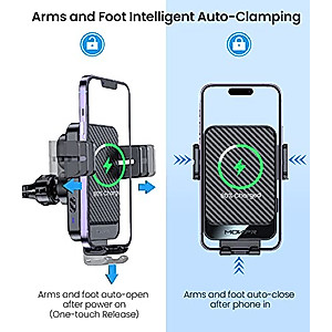Wireless Car Charger, MOKPR 15W Fast Charging Auto-Clamping Car Mount Universal Hands-Free Car Charger Mount for Dash Windshield Air Vent Compatible with iPhone 15/14/13/12, Samsung S23/S22/S21 Black