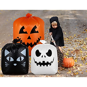 Giiffu 9Pcs Halloween Leaf Lawn Bags, Plastic Pumpkin Lawn Bag with Twist Ties, Halloween Fall Thanksgiving Outdoor Garden Yard Decor Trash Bag