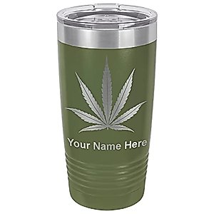 LaserGram 20oz Vacuum Insulated Tumbler Mug, Marijuana leaf, Personalized Engraving Included (Camo Green)