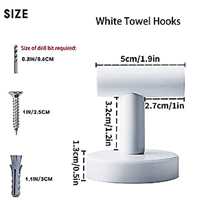 Towel Hooks 2 pcs, White Shower Hooks for Inside Shower SUS304 Stainless Steel Heavy Duty Wall HooksWall Mount Towel Hanger Holder Towel Hooks for bathrooms Bedroom Hotel Garage Kitchen Robe Hook