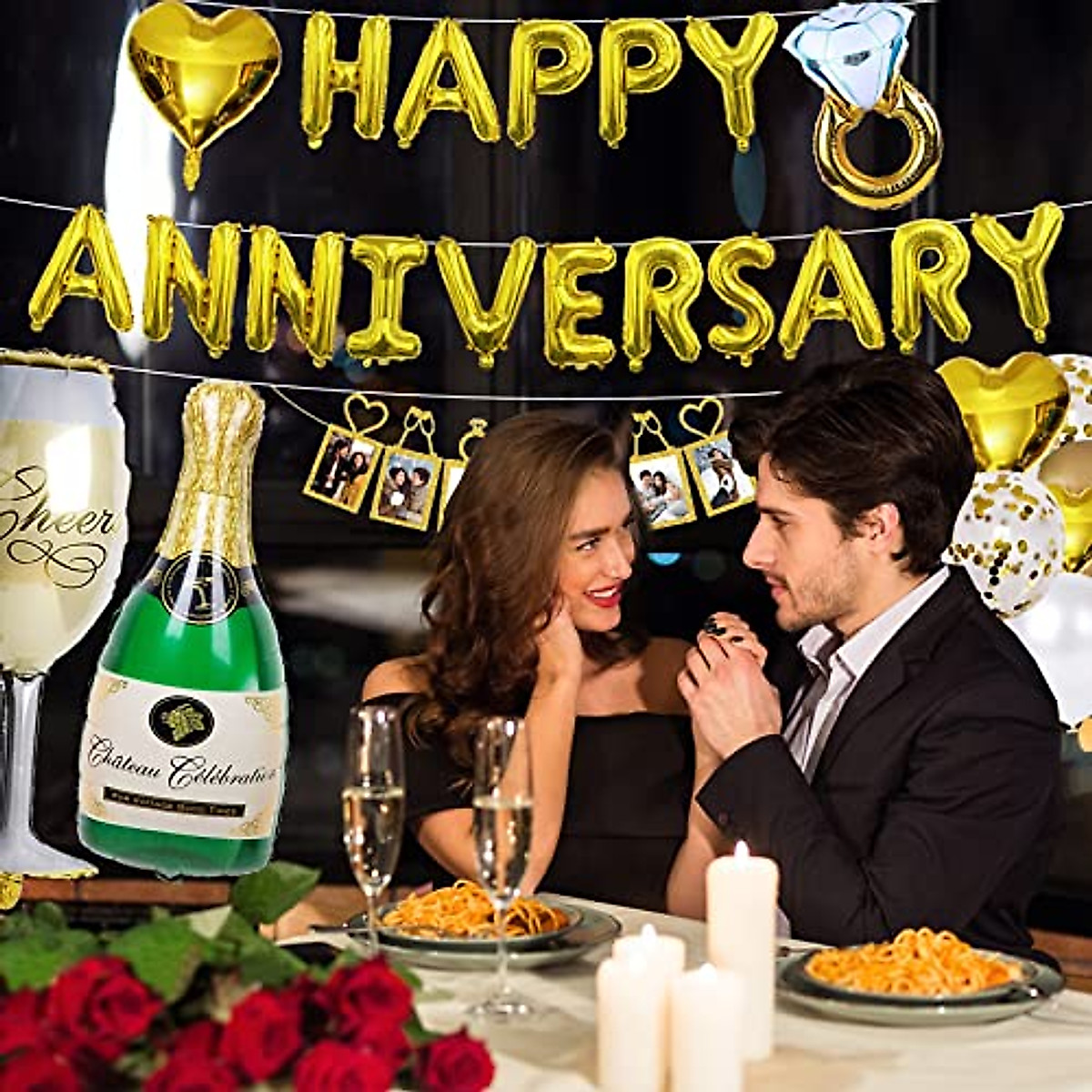 Happy Anniversary Decorations Happy Anniversary Banner Happy Anniversary Balloons 1th, 20th, 30th, 40th, 50th, 60th Anniversary Decorations for Party Romantic Wedding Marriage Anniversary Backdrop