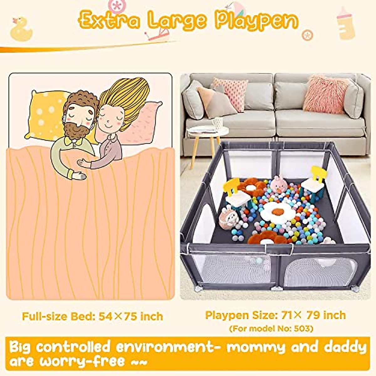 Ronipic Large Playpen for Babies and Toddlers Baby Gate Playpen Outdoor Play Pen Baby Fence Play Area (79"x71"x27")