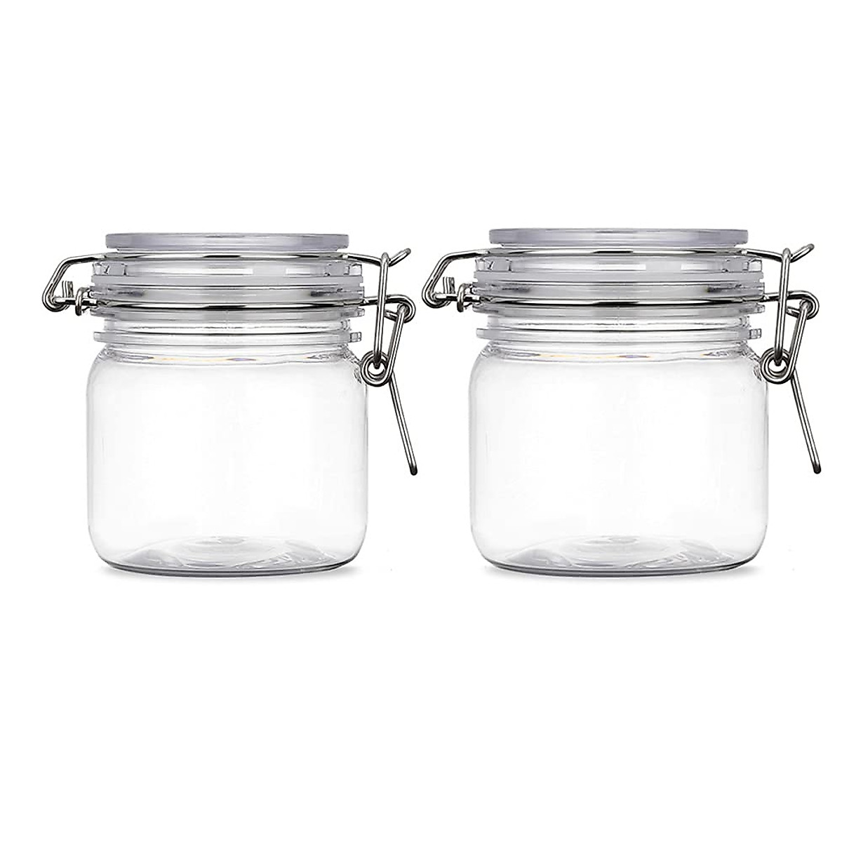 2 Pcs 10 Oz/300ml PET Plastic Storage Jars with Airtight Hinged Lids,Durable Clear Wide Mouth canning Jars for Food Storage Oats Canning Cereal Pasta Sugar Coffee Nuts Spices