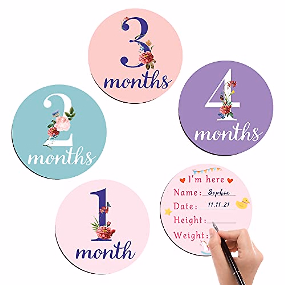 Baby Milestone Cards,Milestone Wooden Circles,Baby Months Signs,Monthly Milestone Wood Discs,Double Sided Printing,Set of 13