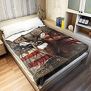 YISUMEI Deer Blanket American Flag Elements Throw Blanket Great Gifts for Boys Adults (50x60 Inches)