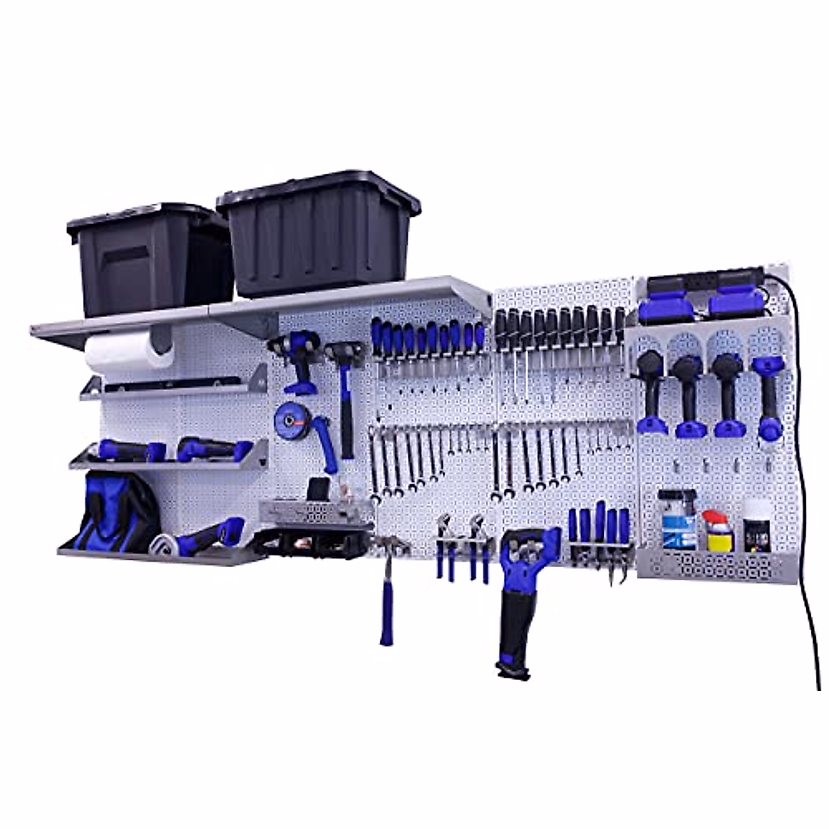 OmniWall Weekend Warrior Ultimate Tool Kit-96" x 32" Metal Pegboard Wall Storage System White/Blue