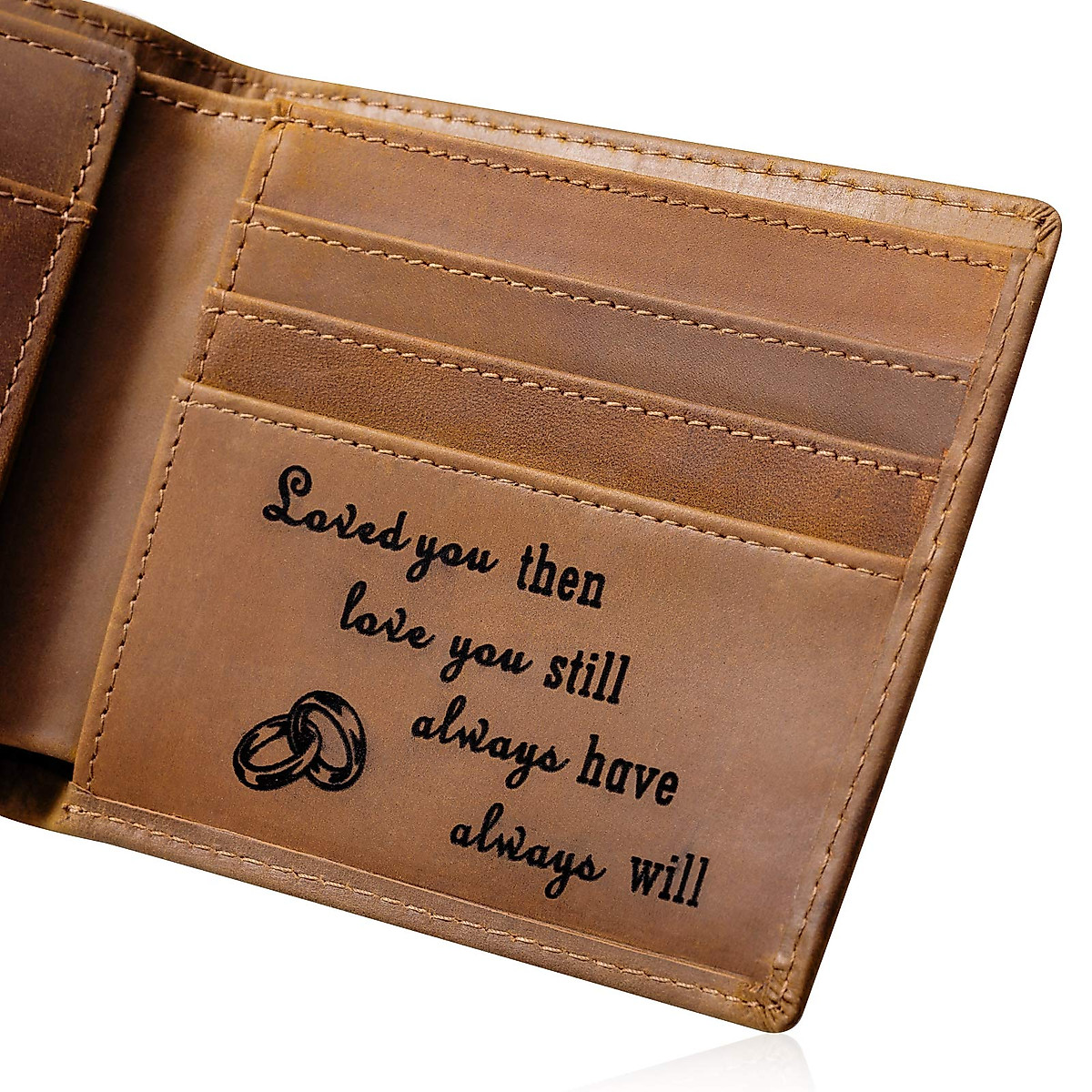 Fundykee Engraved Mens Wallet Personalized Leather Wallet for Men Husband Dad Son Boyfriend Love Custom Gifts (Tri-fold wallet to my love)