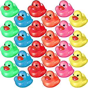 Leitee Glitter Rubber Duck Assortment Duckies for Kids Colorful Glitter Mini Ducks Neon Color Ducky Bath Toys for Birthday Gifts Baby Shower Decorations Summer Beach Pool Activity Favor 1.6''(24 Pcs)