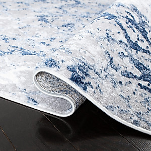 SAFAVIEH Amelia Collection Area Rug - 8' x 10', Grey & Navy, Modern Trellis Distressed Design, Non-Shedding & Easy Care, Ideal for High Traffic Areas in Living Room, Bedroom (ALA783H)