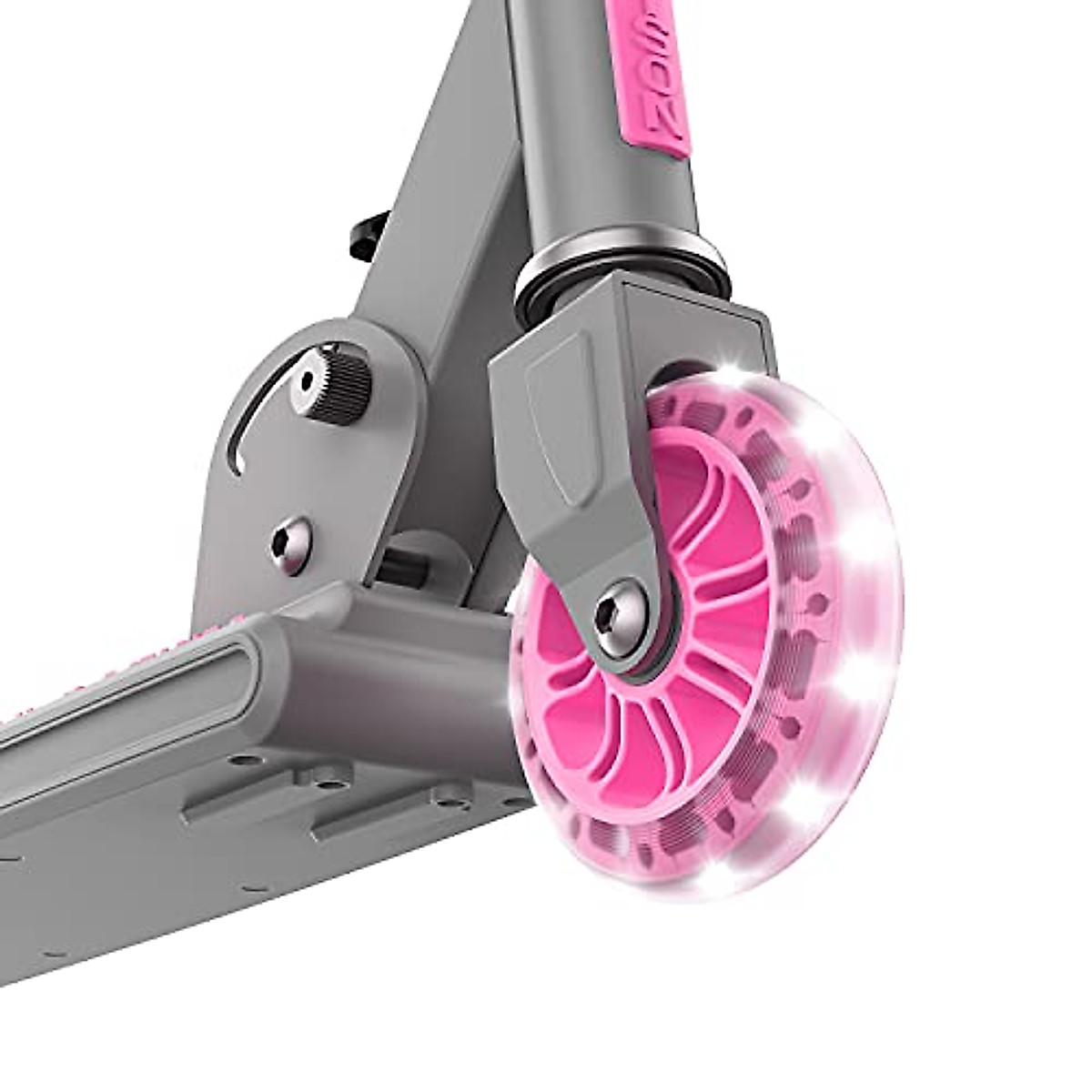 Jetson Scooters - Leo Kick Scooter (Pink) - Collapsible Portable Kids Push Scooter - Lightweight Folding Design with High Visibility RGB Light Up LEDs Wheels and Adjustable Height Handlebars