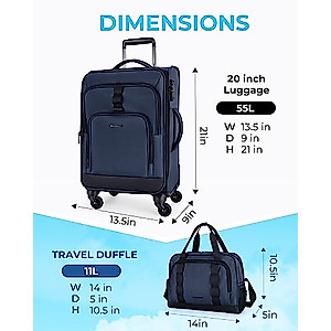 BAGSMART Underseat Carry On luggage Airline approved, 16-inch Softside Underseater Travel Suitcase with Spinner Wheels (03-Blue, Carry-on 20 Inch)