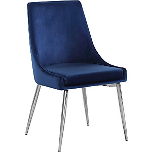 Meridian Furniture Karina Collection Modern | Contemporary Velvet Upholstered Dining Chair with Sturdy Metal Legs, Set of 2, 19.5" W x 21.5" D x 33.5" H, Navy