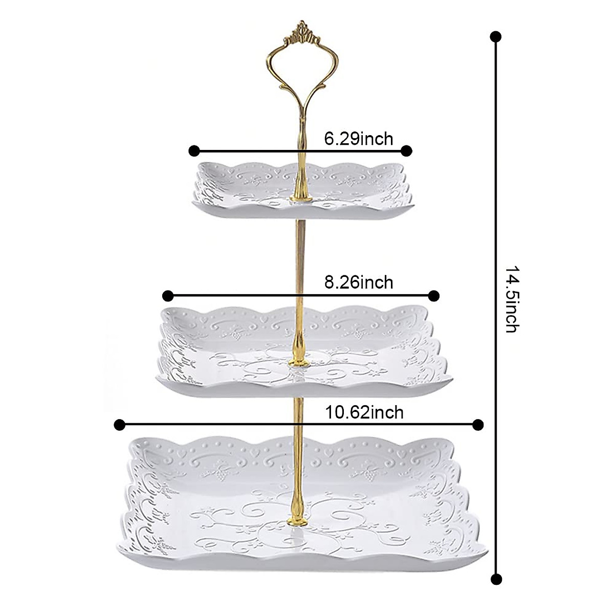 PowerKing 3 Tier Cupcake Stand Cake Stand - Plastic Tiered Serving Tray for Desserts, Candy, and Treats - Perfect for Wedding, Birthday, Tea Party (White,2Pack, Square)