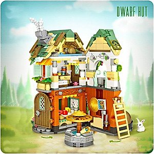 Seyaom Folding Fairy Tale Series House Building Sets, DIY Building Block Creative Construction Play Set,Forest Cabin/Dwarf Cabin Bricks Model Set, for Teens Boys Girls (Dwarf Cabin)