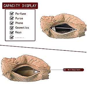 QWERTYUI Women Handbag Retro Knoted Tote Bag Soft Leather Shoulder Bag Fashion Handmade Bag Lightweight Clutch,Rose red