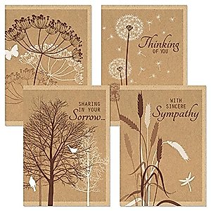 Kraft Sympathy Greeting Cards - Set of 8 (4 designs), Large 5" x 7", Sympathy Cards with Sentiments Inside, Includes White Envelopes…