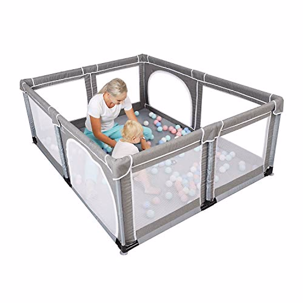 YOBEST Baby Playpen, Extra Large Play Pens for Toddlers, Babys Fence Play Area, Indoor & Outdoor Playard for Babies Kids Activity Center with Gate, Sturdy Safety Play Yard with Soft Breathable Mesh