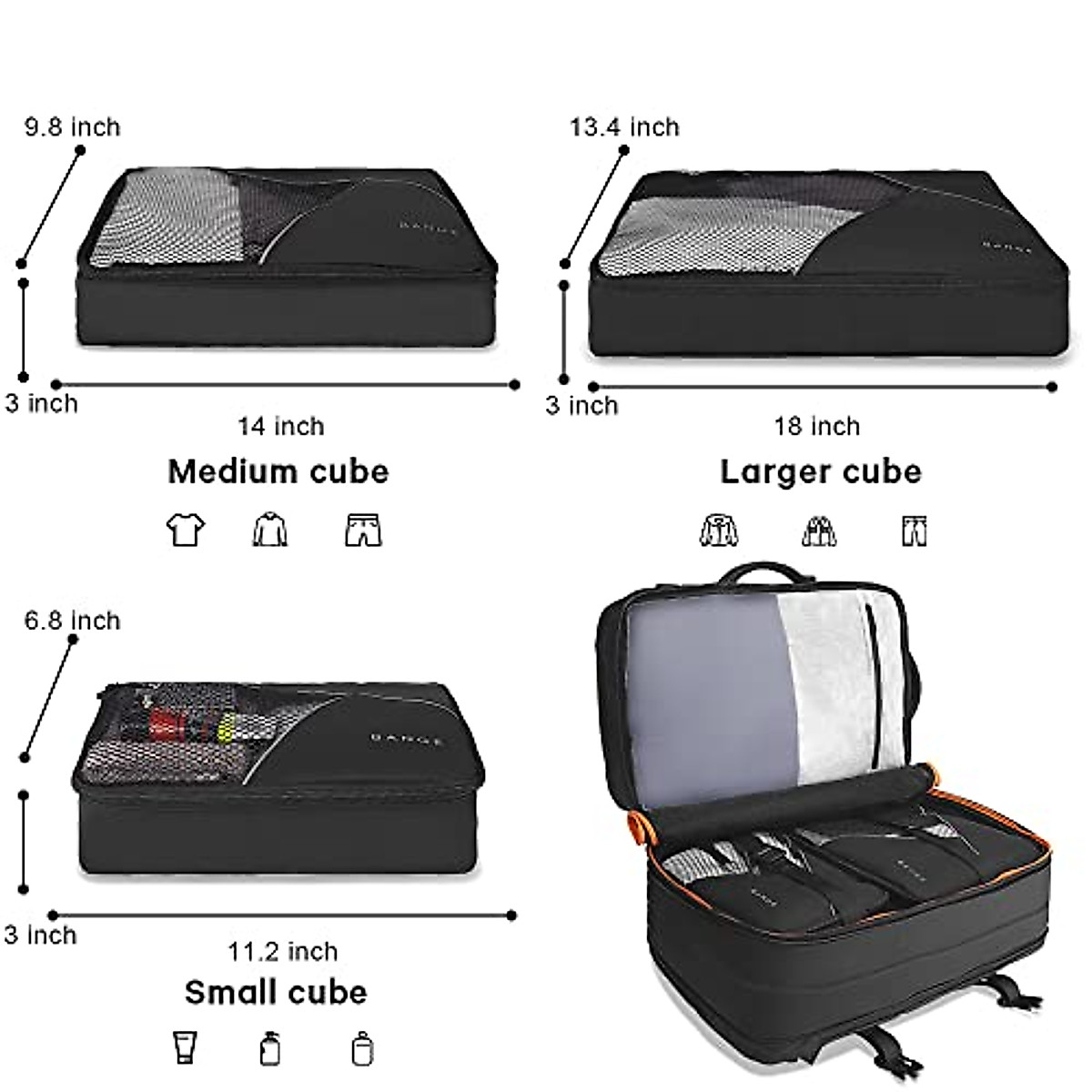 BANGE Travel Backpack, Carry On Backpack Durable Convertible Duffle Bag Fit for 17.3 Inch Laptop for Men and Women (35LBlack(with3 cubes), Mudiem)