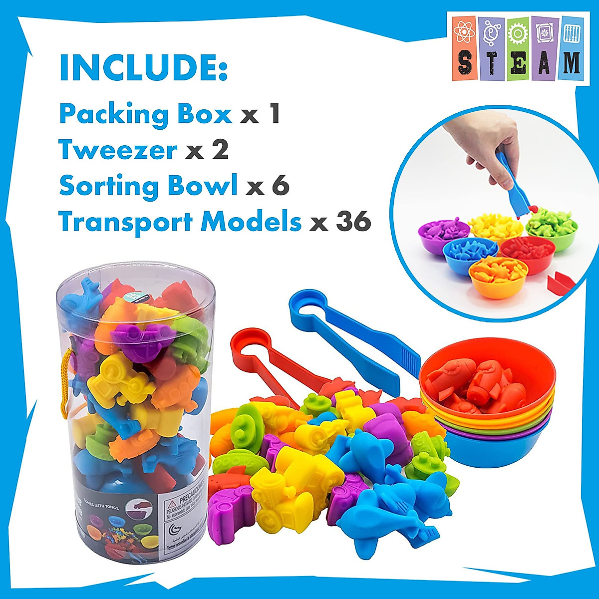 UNIQUE KIDS Counting Educational Learning Toy Set with Sorting Cups – Fun Color Classification and Math Training Game for Toddlers and Preschoolers Ages 3 and Up (Transport Vehicles)