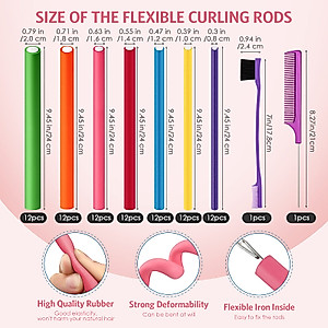 Tigeen 84 Pieces Flexible Curling Rods Twist Foam Hair Rollers Soft Foam Bendy Hair Rollers No Heat with Rat Tail Comb Edge Brush for Short Medium Long, 7 Sizes(Purple)